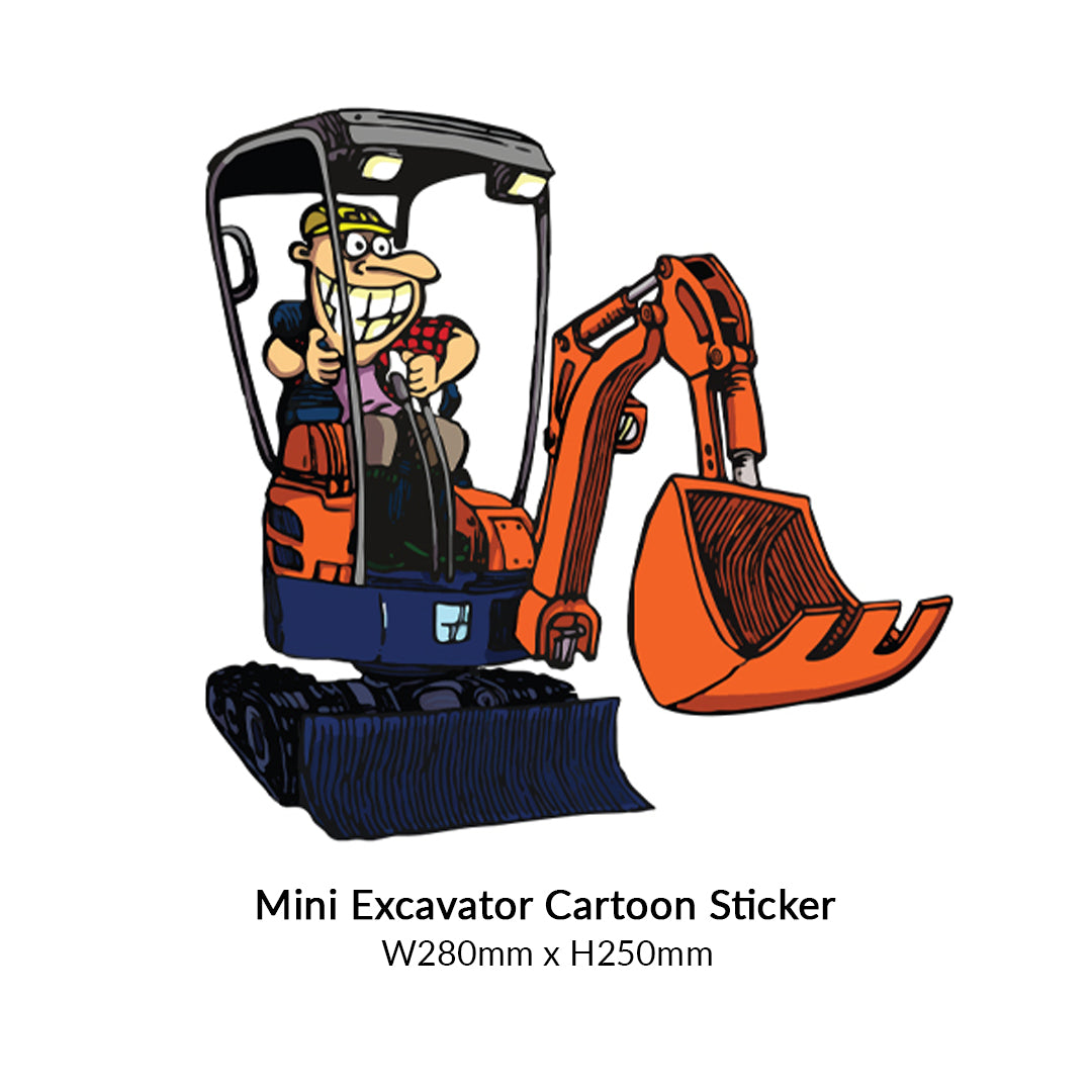 Doug Mini Excavator Cartoon Sticker - W280mm x H250mm – Diggermate ...